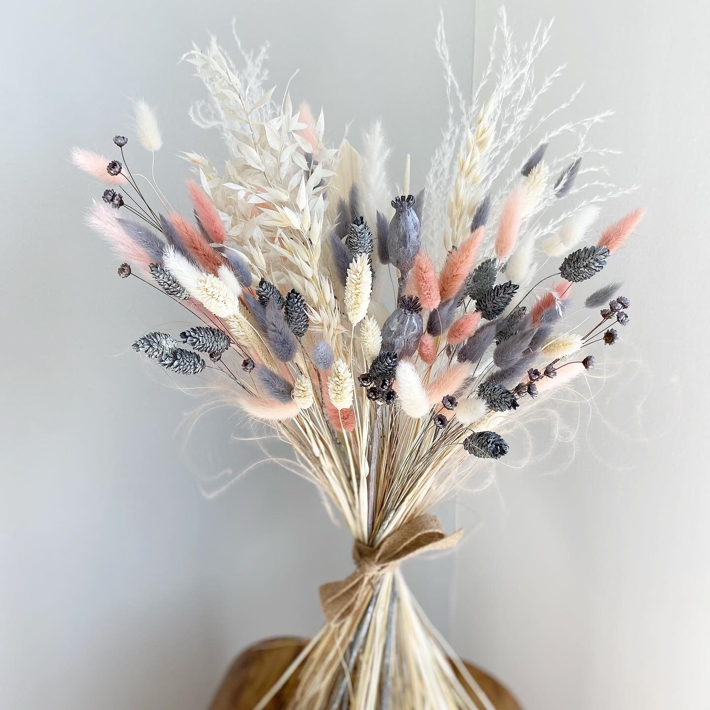 Delicate Grey, Pink, Bleached White and Natural Dried Flower Bouquet ...