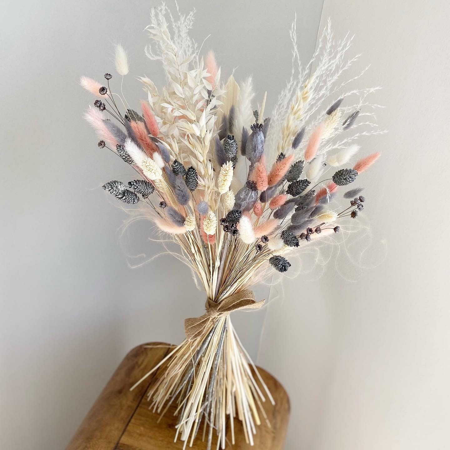 Delicate Grey, Pink, Bleached White and Natural Dried Flower Bouquet ...