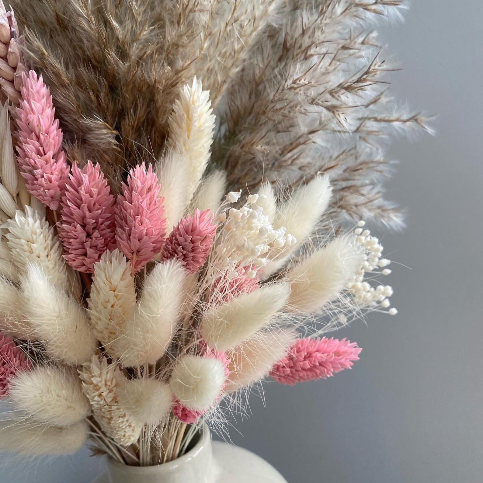 A Small, Delicate Soft Pink and Bleached White Dried Flower Arrangement ...