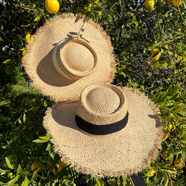 Flat Brim Straw Hat - Etsy