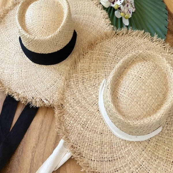 Flat Brim Straw Hat - Etsy