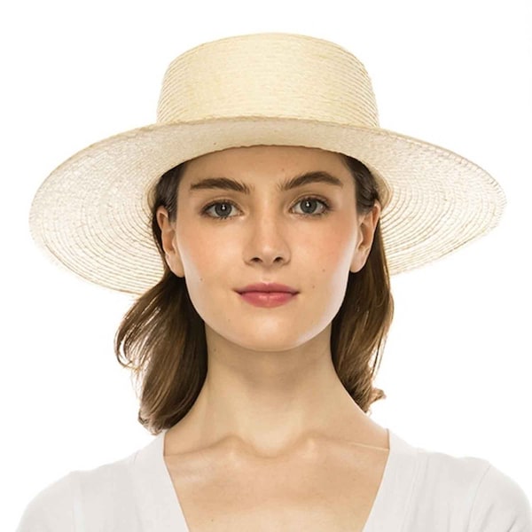 Flat Brim Straw Hat - Etsy