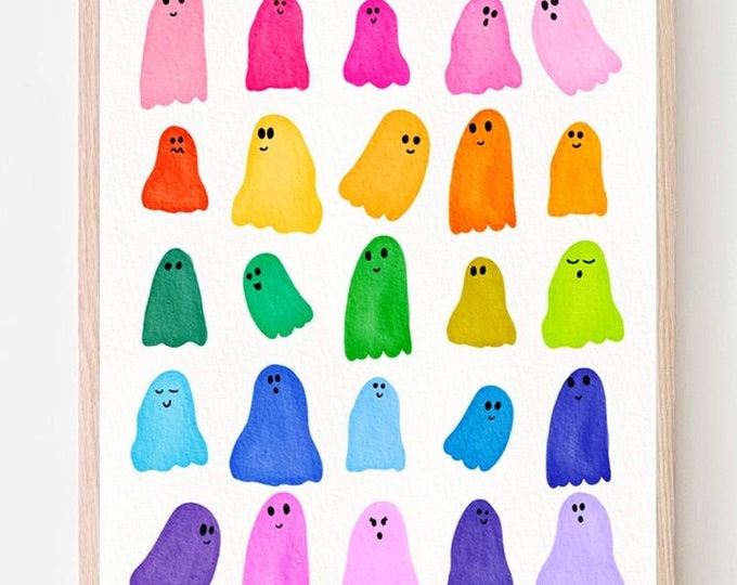 Rainbow Bright Ghost Print Watercolor Illustration,halloween Instant ...
