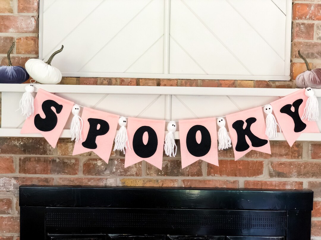 Pink Ghost Halloween Garland Stay Spooky Banner Boo Felt - Etsy