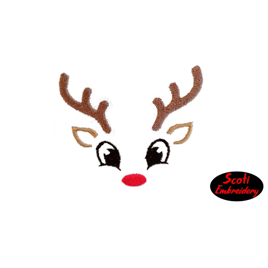 Reindeer Face Machine Embroidery Design, Embroidered Reindeer Face ...