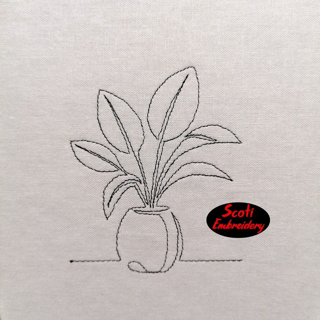 Run Stitch Continuous Line Potted Plant Machine Embroidery Design ...