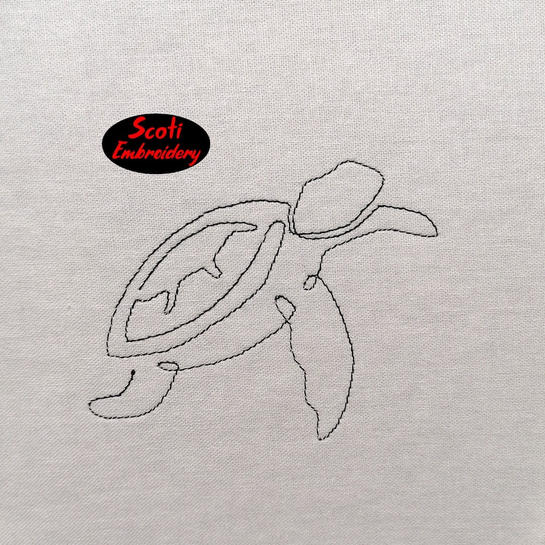 Run Stitch Continuous Line Turtle Machine Embroidery Design, Sea Turtle ...