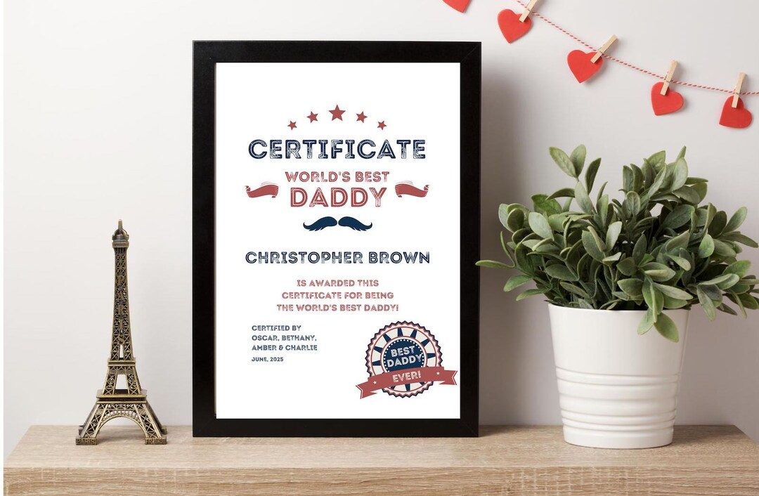 Customised Best Dad/daddy Certificate - Fathers Day Gift, Certificate ...