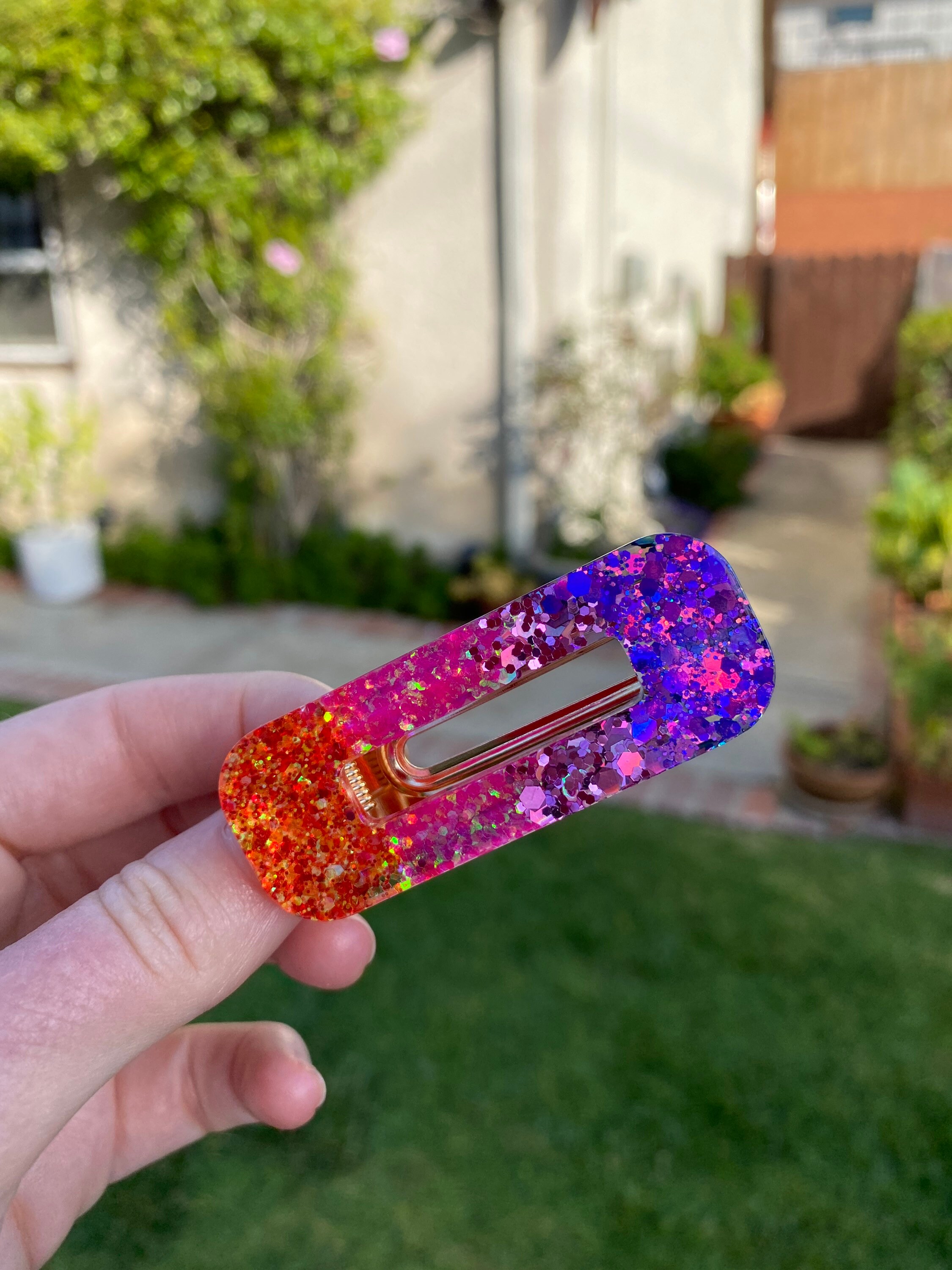West Coast Sunset Rainbow Glitter Rectangle Hair Clip - Etsy