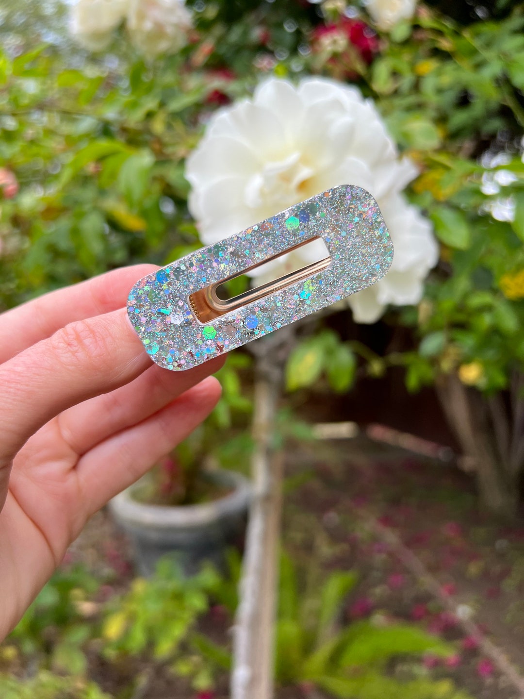 Silver Glitter Hair Clip - Etsy