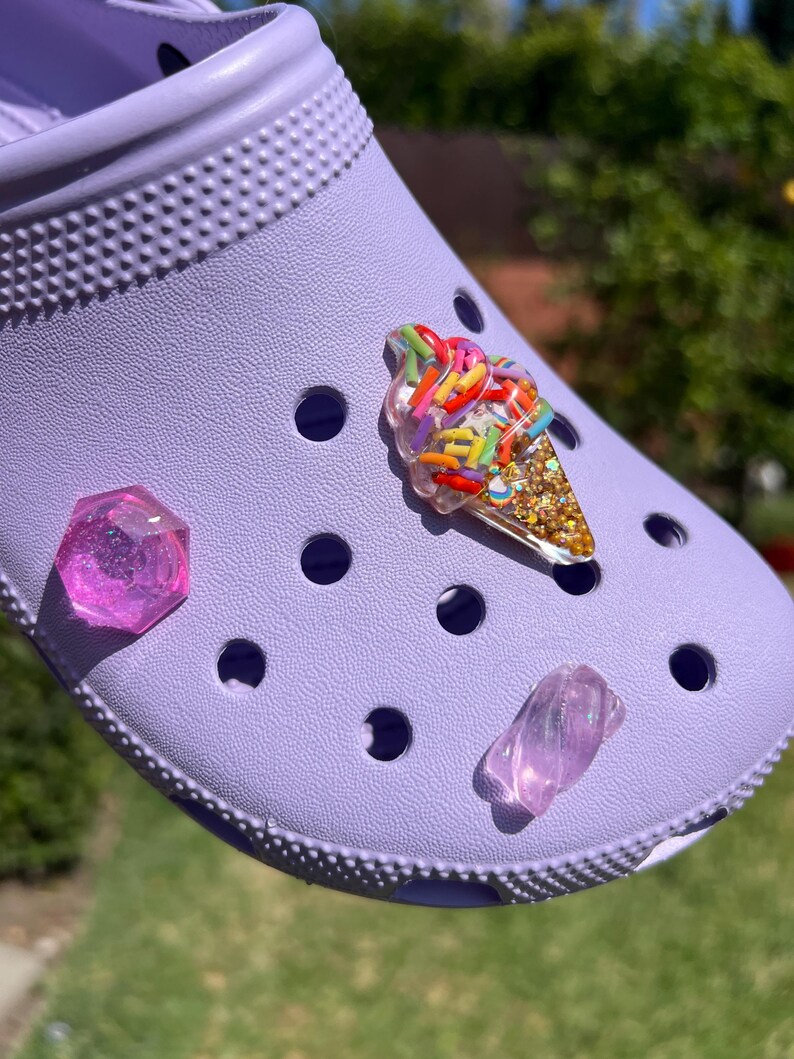 Croc Charm Bright Rainbow Ice Cream W/ Gold Sparkle Cone - Etsy
