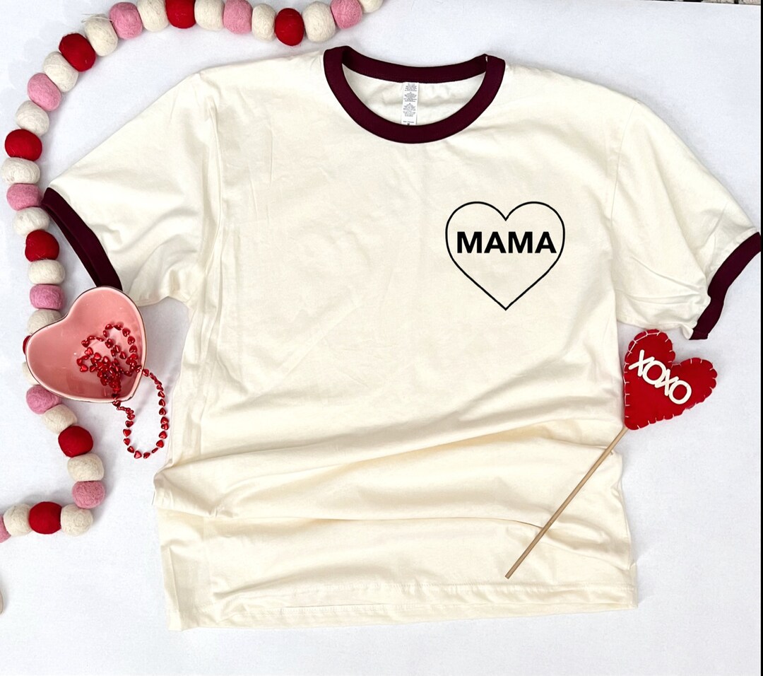 Unisex Mama Herz Ringer Tee| Natur mit Maroon Ringer Shirt | Mama Shirt ...