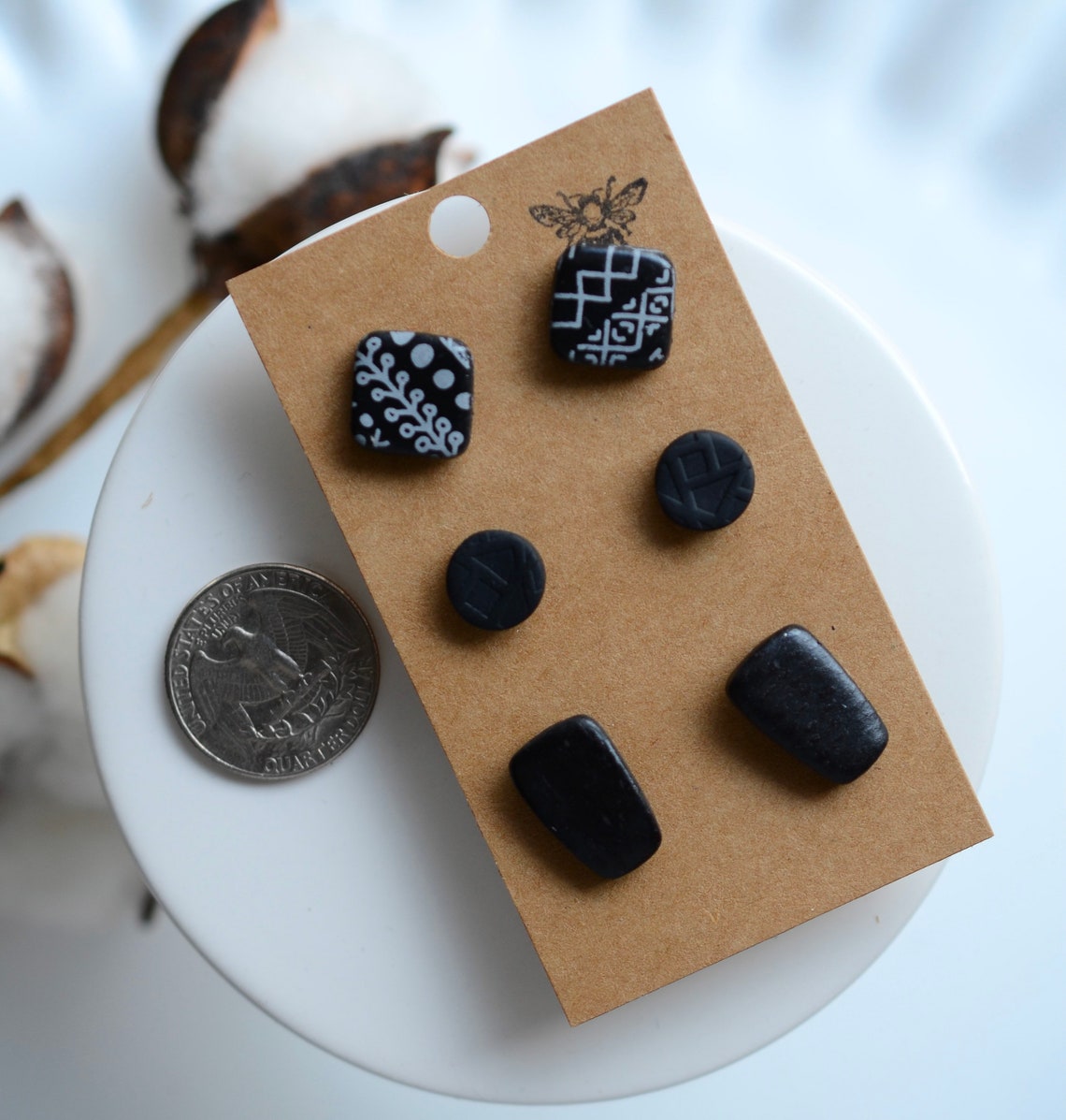 Polymer Clay Earrings l Clay Earring Stud Pack l Black Stud | Etsy