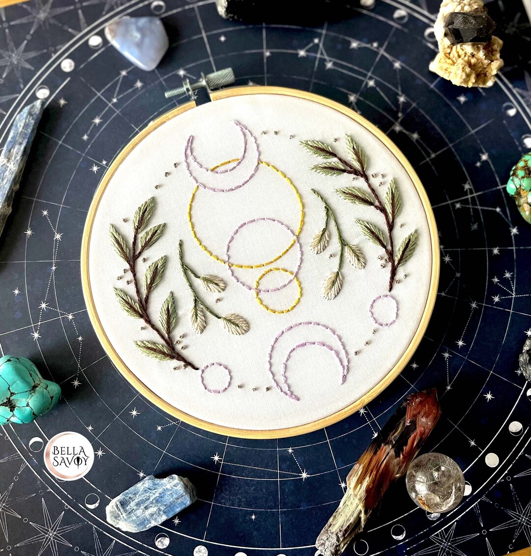 Triple Moon Embroidery Pattern PDF + Video | Celestial Embroidery ...