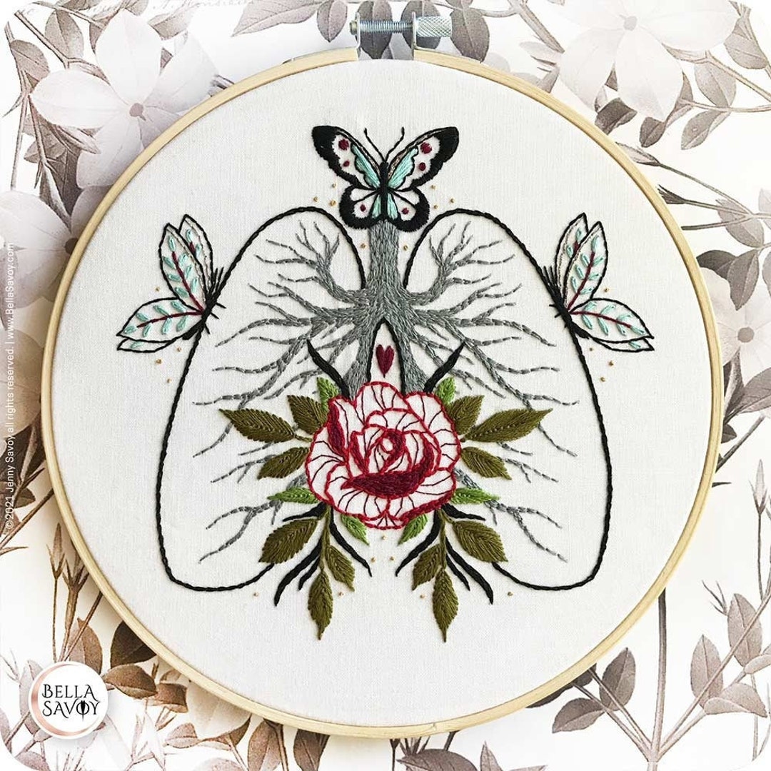 Lungs Embroidery Pattern PDF | Lungs & Rose Embroidery Pdf Pattern ...