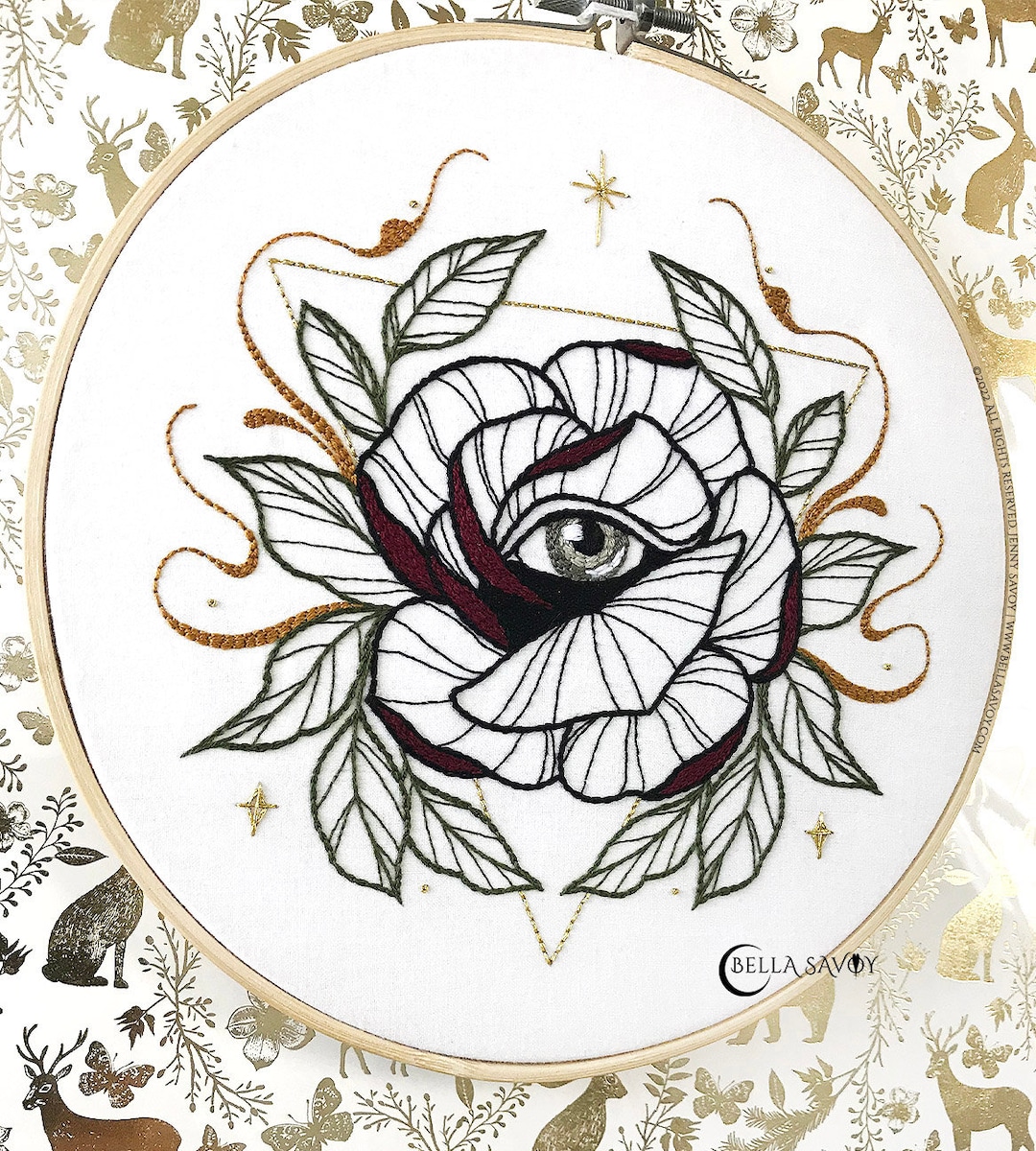 Floral Embroidery PDF Pattern | Rose With All Seeing Eye Spooky PDF ...