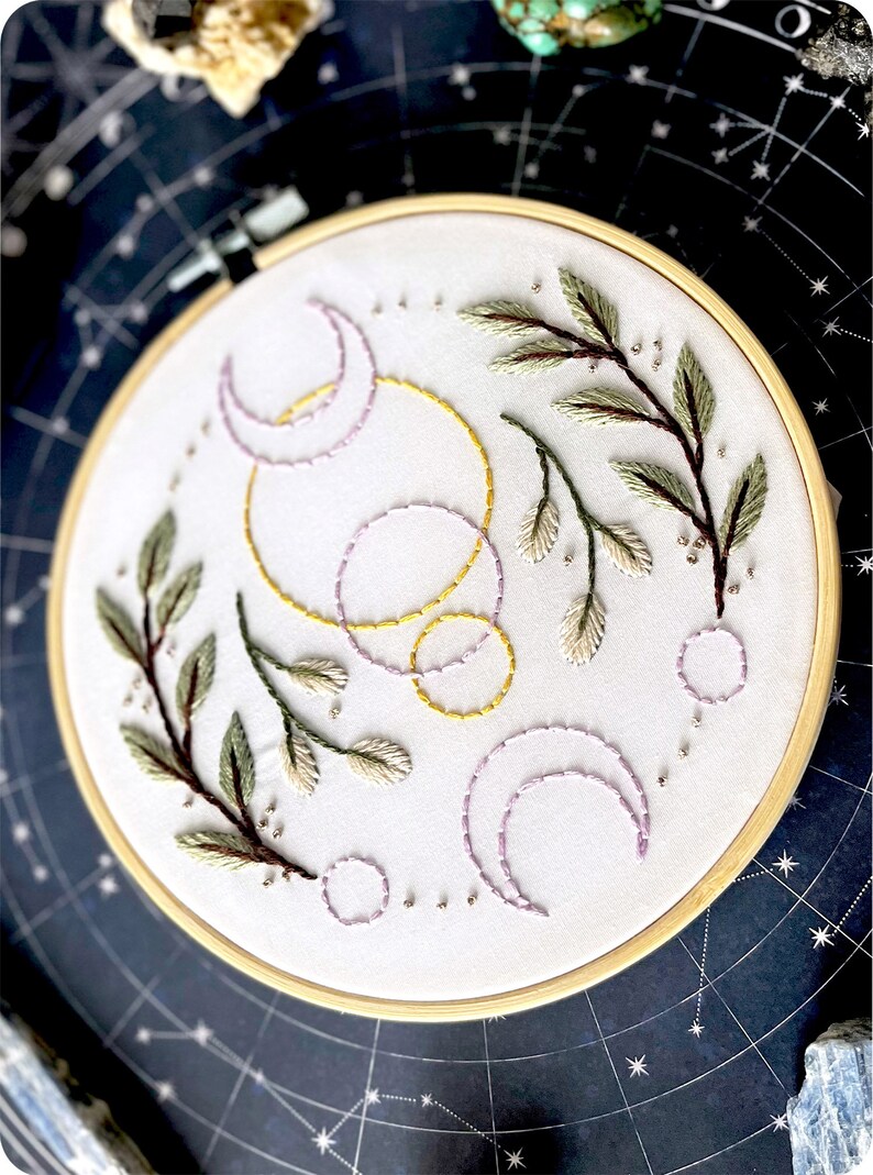 Triple Moon Embroidery Pattern PDF Video Celestial - Etsy