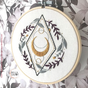 Pagan Art Hand Embroidery Pattern PDF With Laurels and Moon | Modern ...