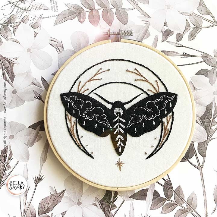 Wiccan Moth Embroidery Pattern Pdf Moth & Rain Clouds With - Etsy