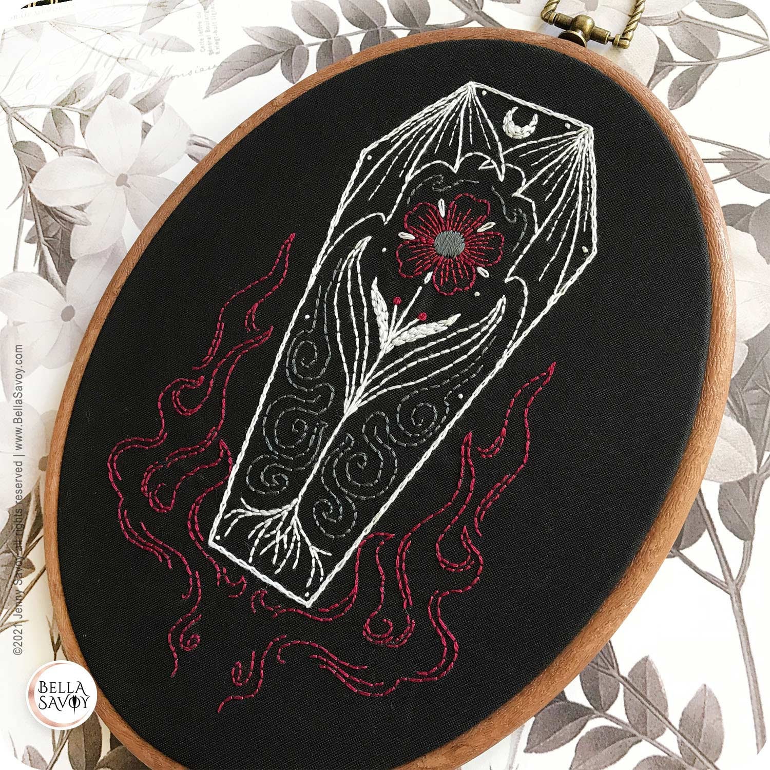Coffin & Flames Embroidery Pattern Pdf | Goth Embroidery Pdf Pattern ...