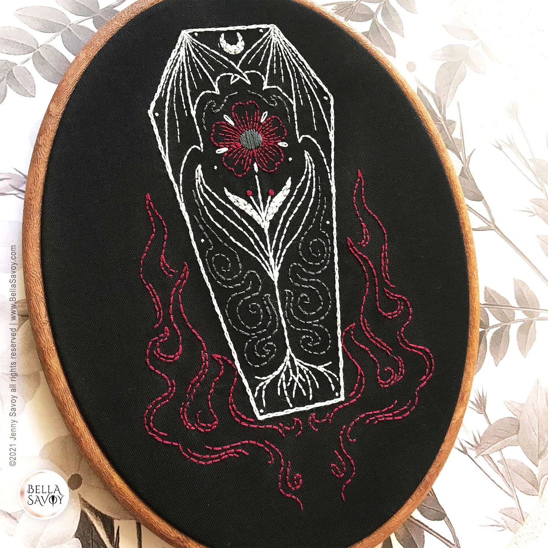 Coffin & Flames Embroidery Pattern Pdf | Goth Embroidery Pdf Pattern ...