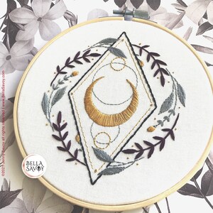 Pagan Art Hand Embroidery Pattern PDF With Laurels and Moon | Modern ...