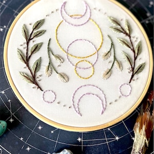 Triple Moon Embroidery Pattern PDF + Video | Celestial Embroidery ...