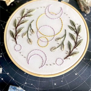 Triple Moon Embroidery Pattern PDF + Video | Celestial Embroidery ...