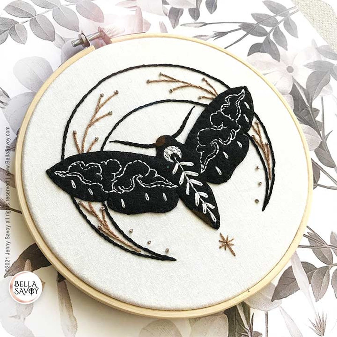Wiccan Moth Embroidery Pattern Pdf Moth & Rain Clouds With | Etsy