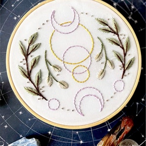 Triple Moon Embroidery Pattern PDF + Video | Celestial Embroidery ...