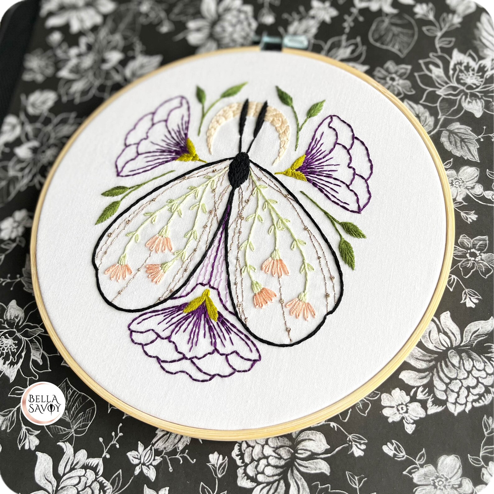 Moth & Flower Embroidery Pattern Pdf Butterfly Embroidery - Etsy