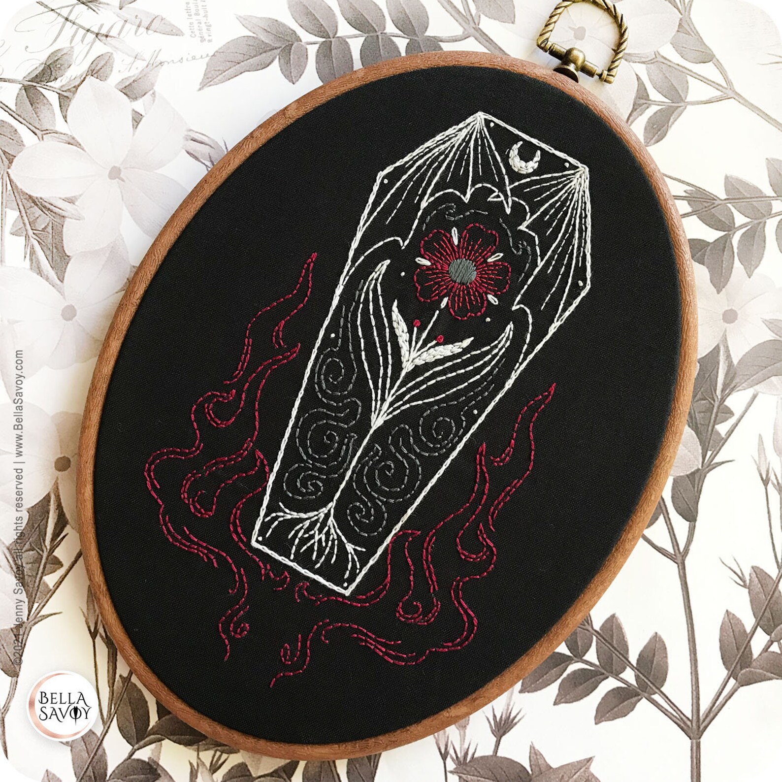 Coffin & Flames Embroidery Pattern Pdf | Goth Embroidery Pdf Pattern ...