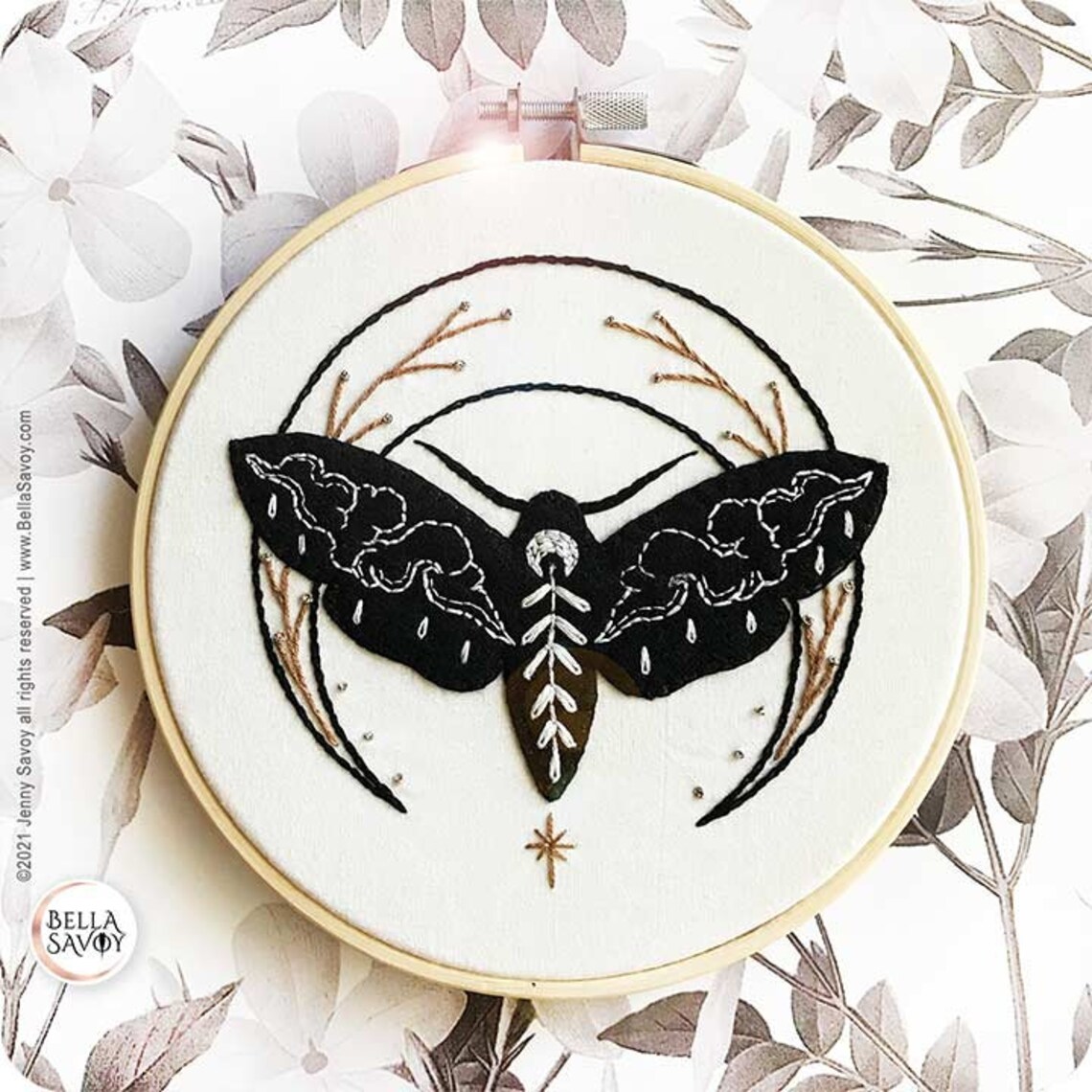 Wiccan Moth Embroidery Pattern Pdf Moth & Rain Clouds With - Etsy