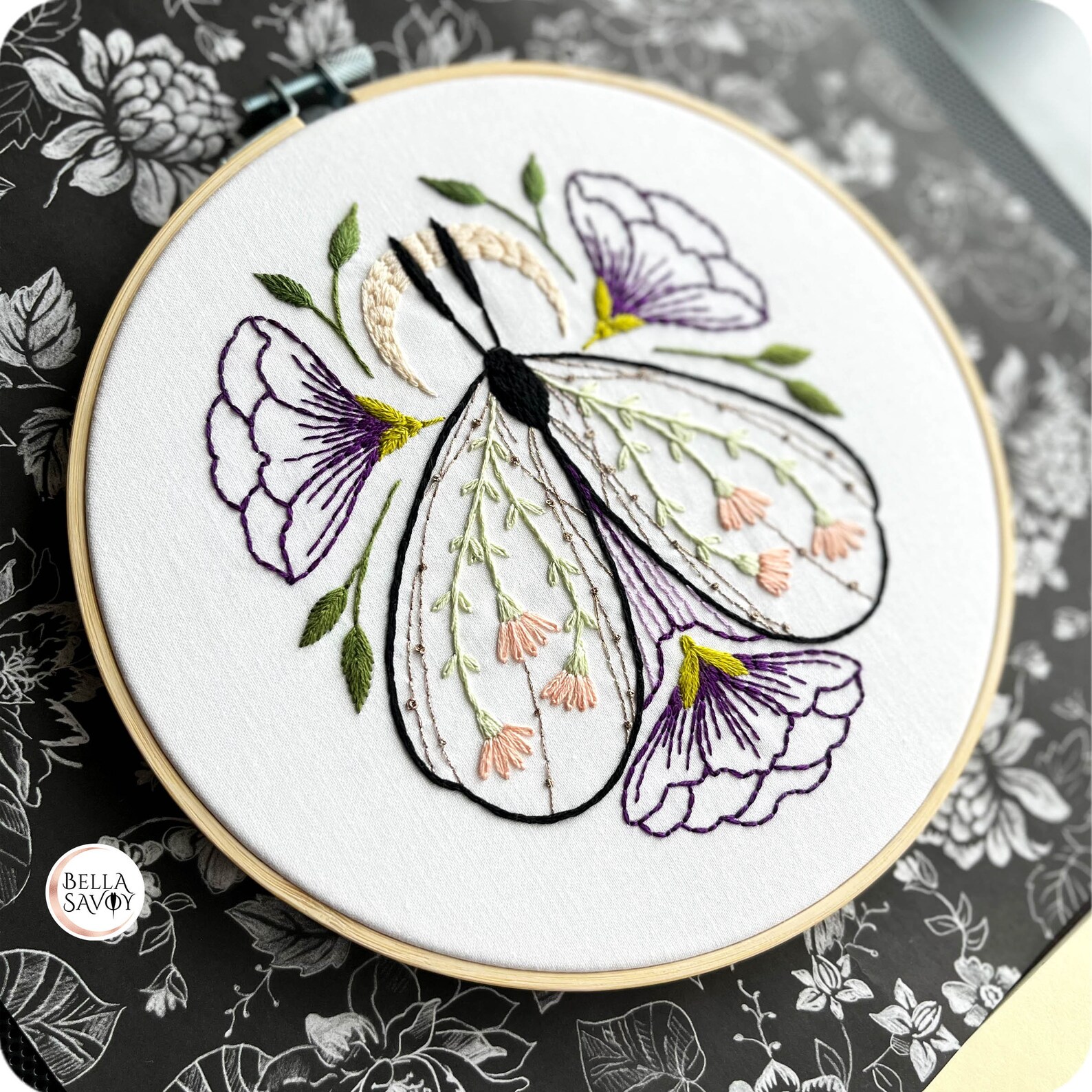 Moth & Flower Embroidery Pattern Pdf Butterfly Embroidery - Etsy