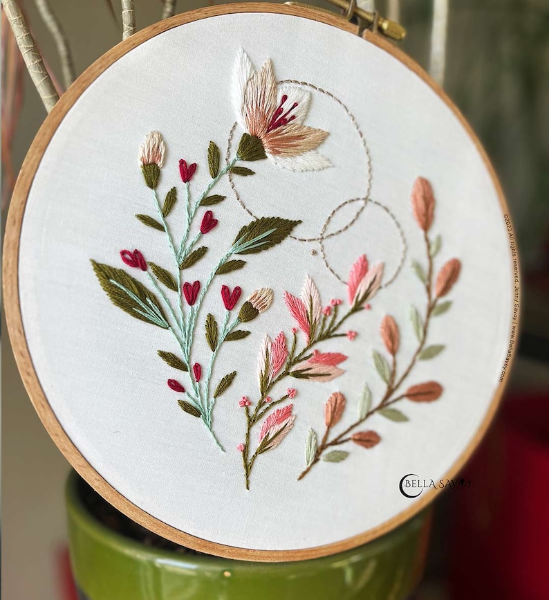 Boho Modern Floral Embroidery Pattern PDF | Flower Embroidery | Hand ...