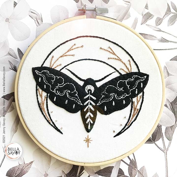 Wiccan Moth Embroidery Pattern Pdf Moth & Rain Clouds With | Etsy