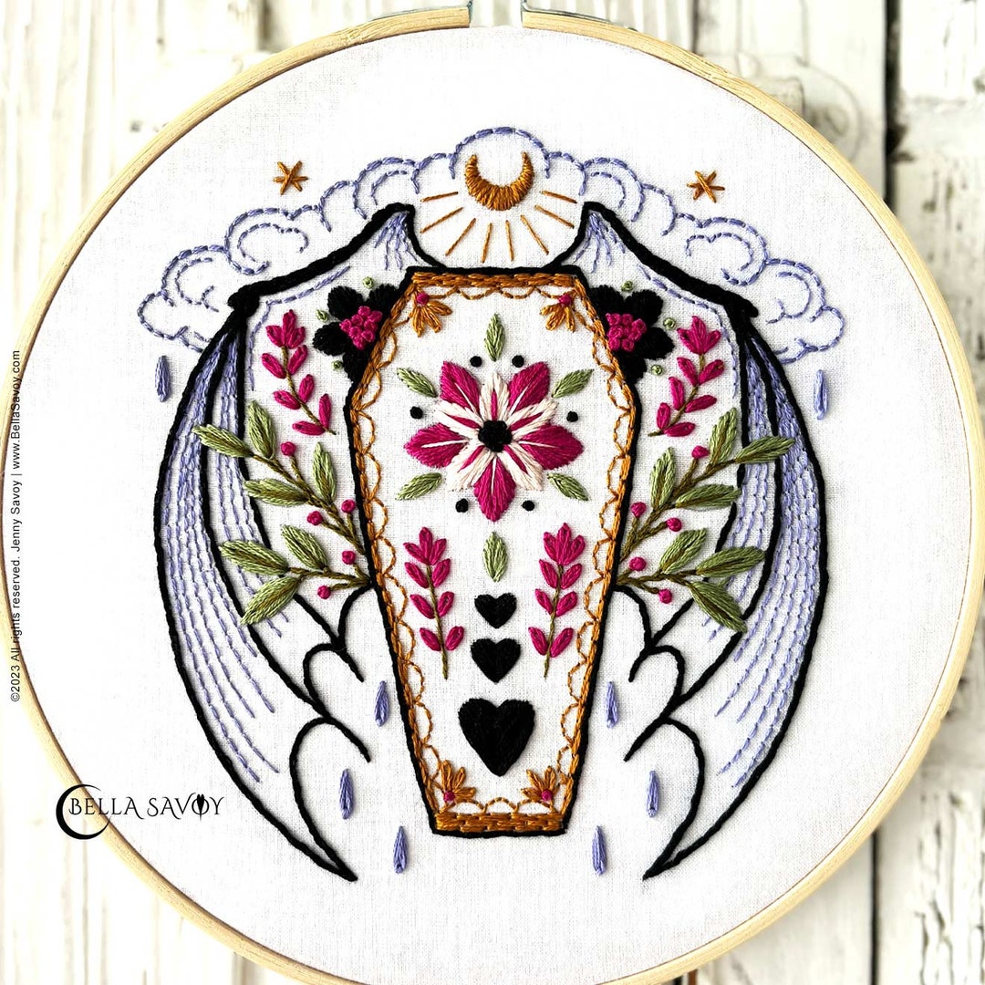 Cute Coffin Embroidery PDF Pattern | Wiccan Embroidery Pattern PDF ...
