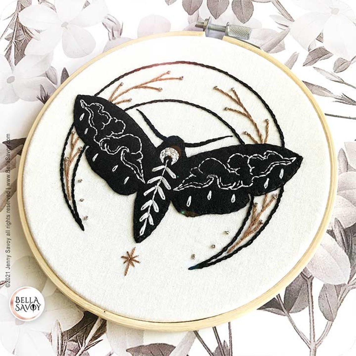Wiccan Moth Embroidery Pattern Pdf Moth & Rain Clouds With | Etsy
