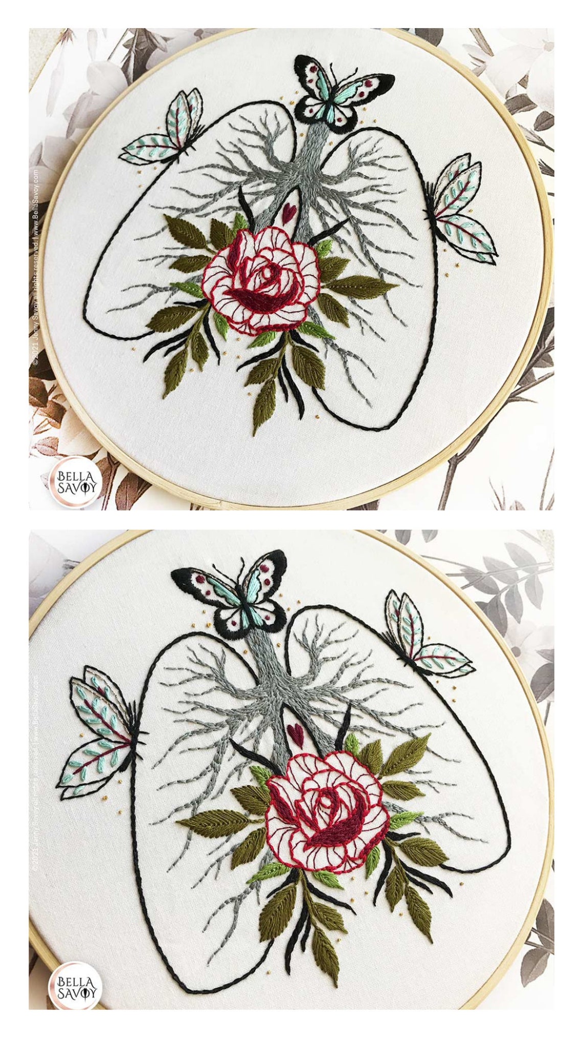 Lungs Embroidery Pattern PDF Lungs & Rose Embroidery Pdf | Etsy