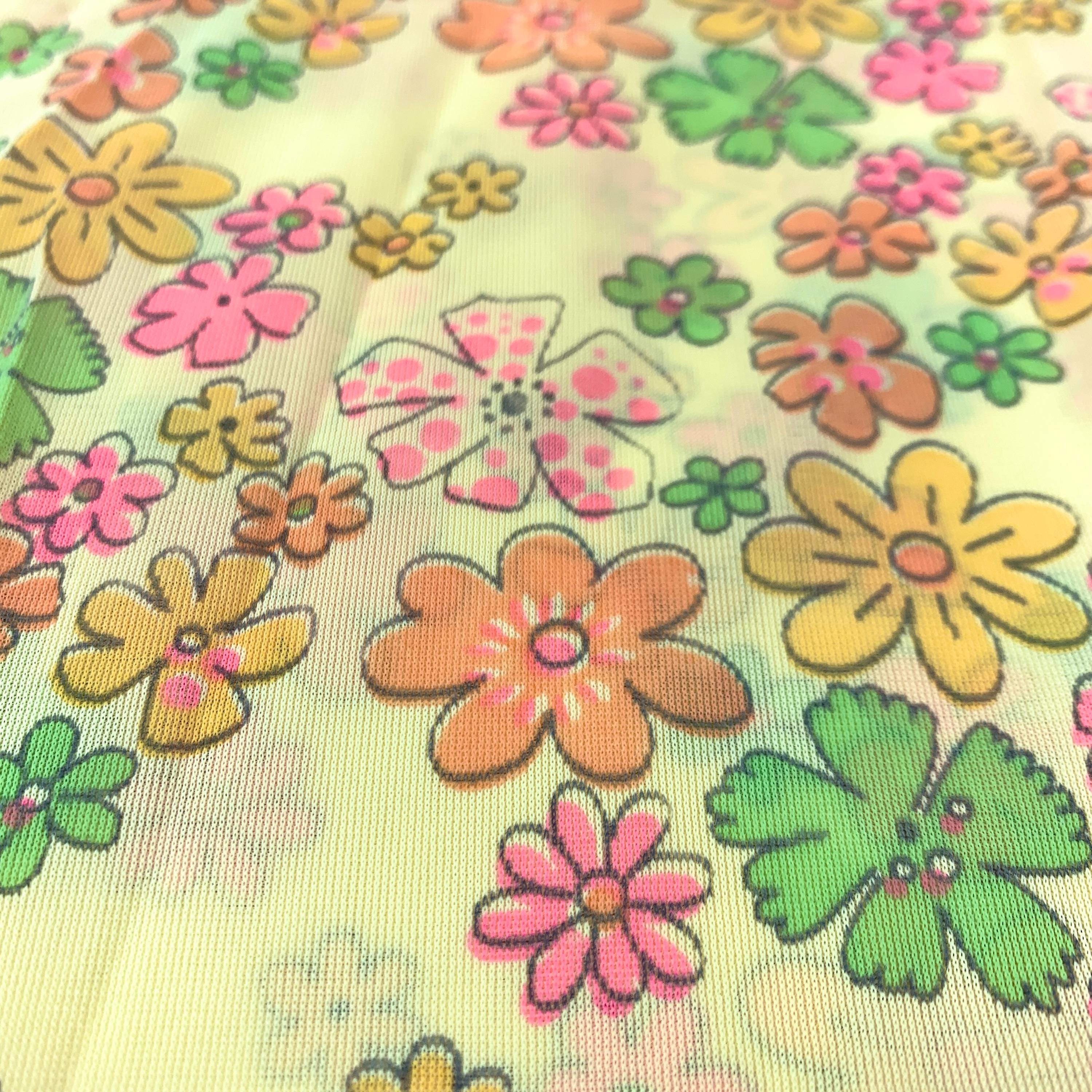 Vintage Fabric Retro Mod Floral Slick Stretchy Drapey Semi Sheer 1.5 ...