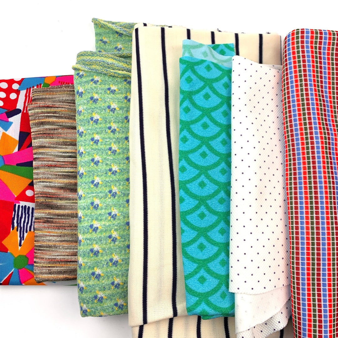 Vintage Fabric Bundle Remnants Scrap Pack Mixed Polyester Double Knits ...