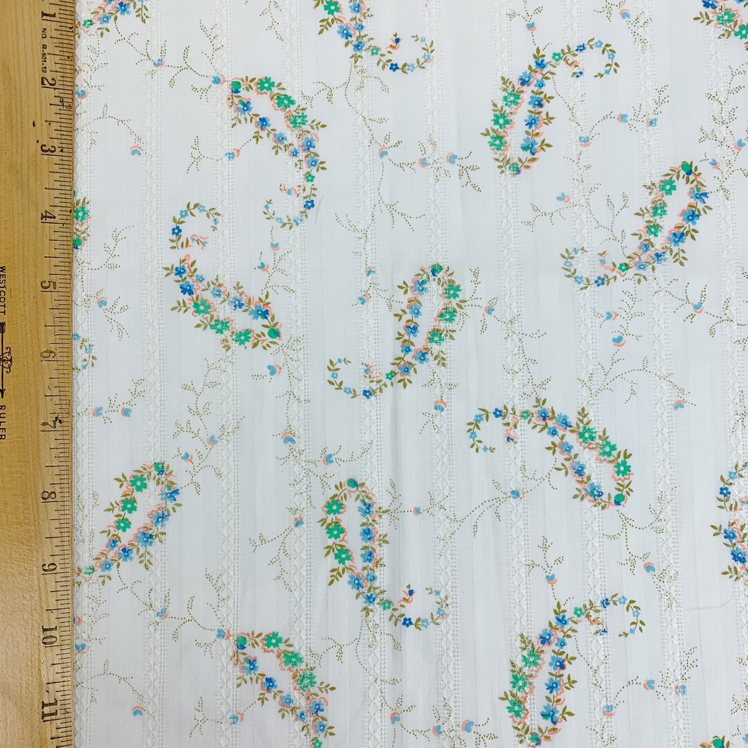 Vintage Fabric Leno Weave Dimity Stripe Paisley Floral Neon 32" X 44 ...