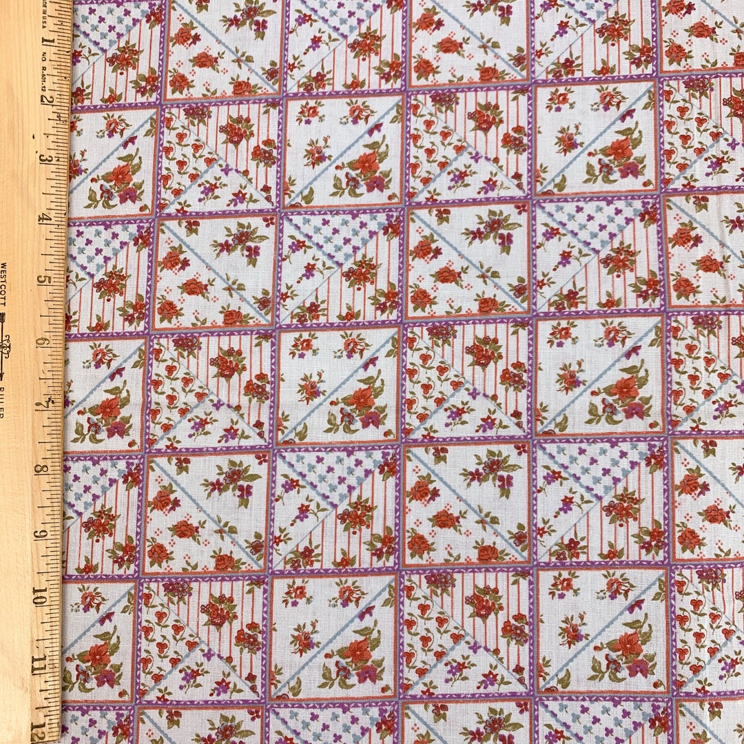 Vintage Fabric Peter Pan Shabby Chic Calico Ticking Cheater Patchwork 1 ...