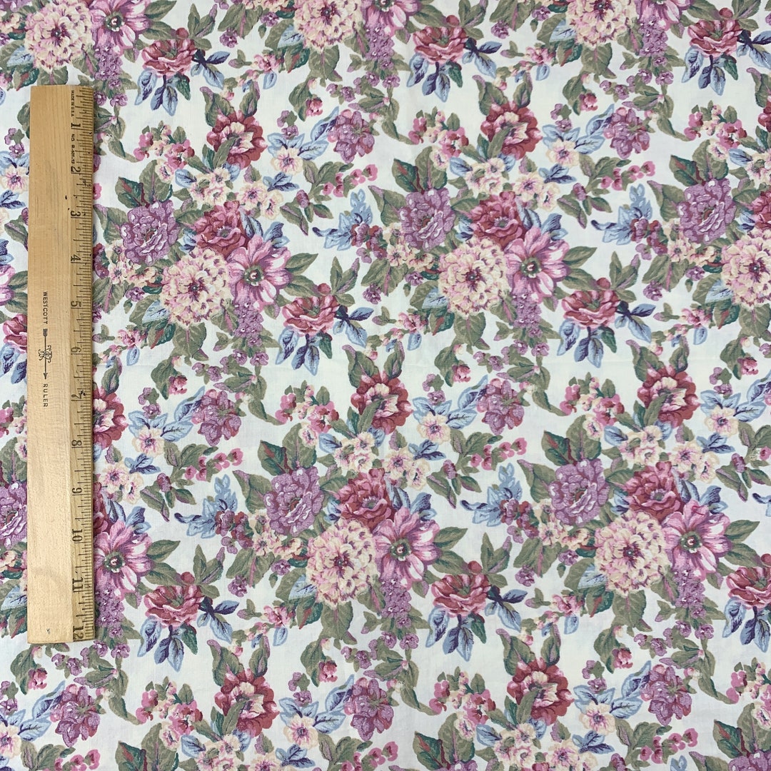 Vintage Fabric Shabby Chic Country Floral Flowers 2.5 Yds X 45" Cream ...