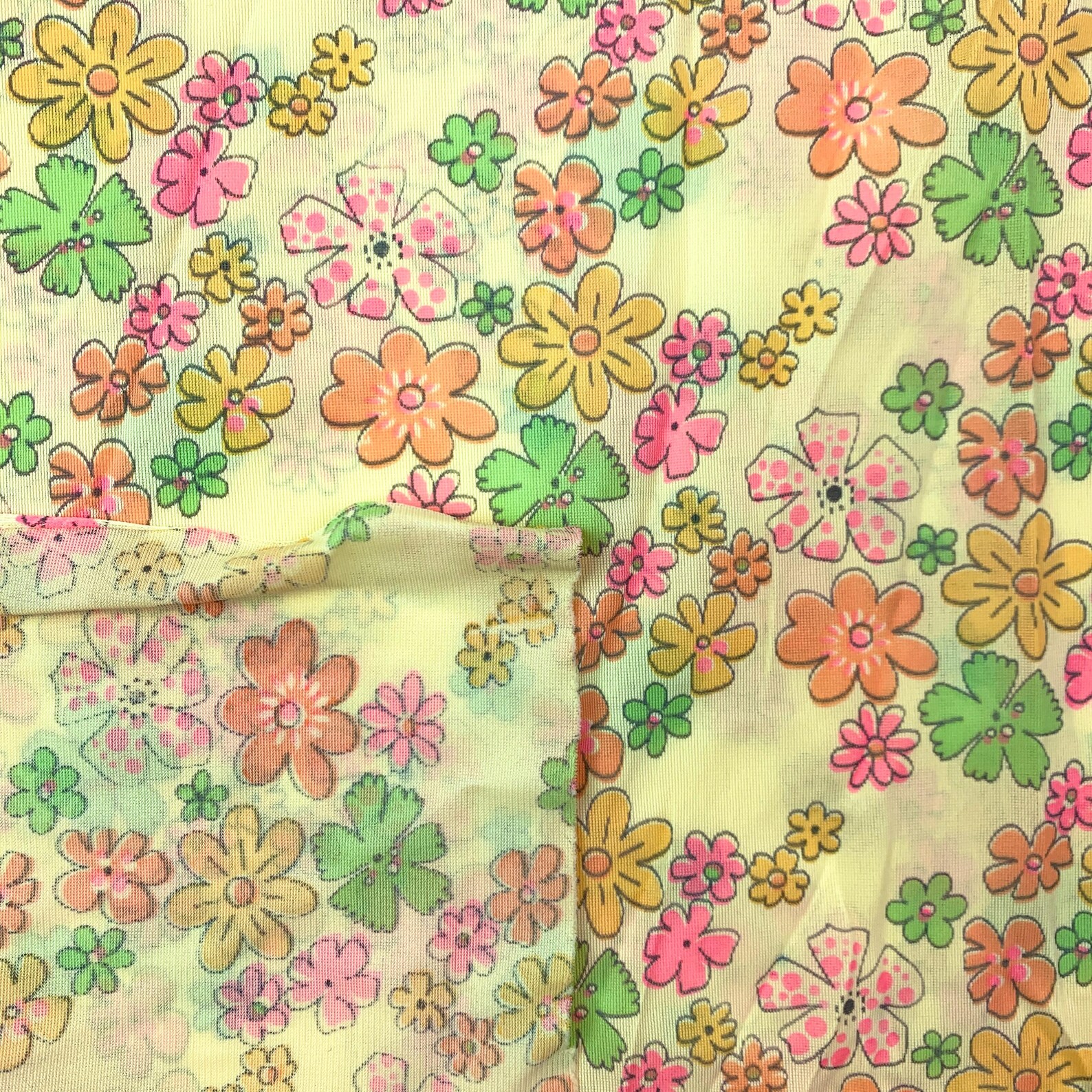 Vintage Fabric Retro Mod Floral Slick Stretchy Drapey Semi Sheer 1.5 ...