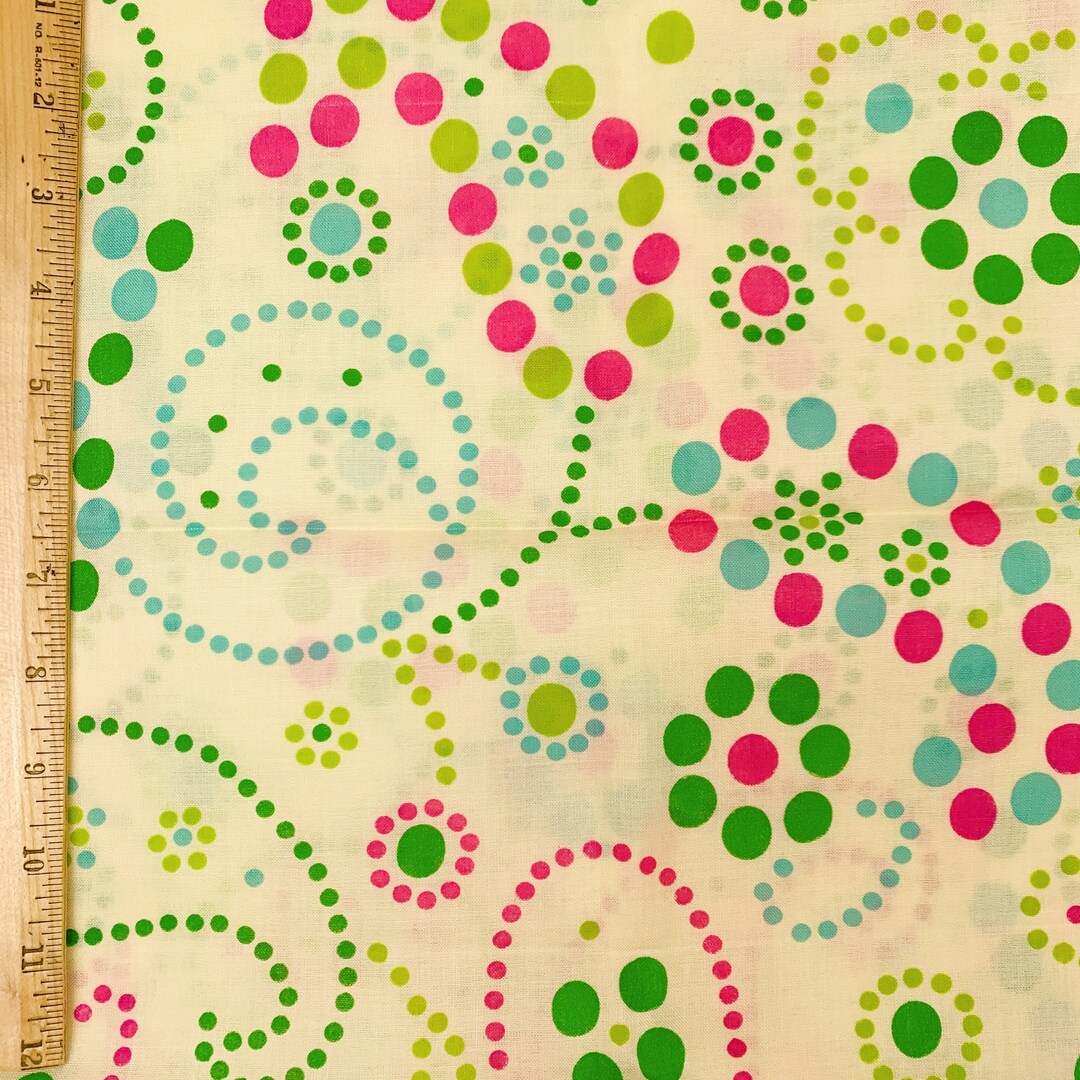 Vintage Fabric Paisley Polka Spotty Colorful Mod Dot Semi Sheer 2 Yds ...