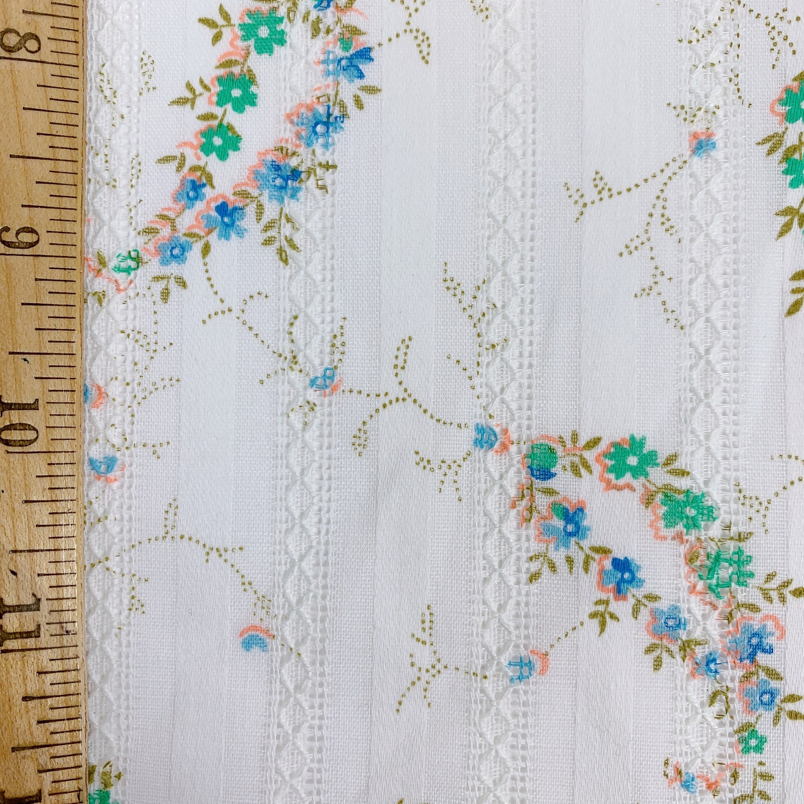 Vintage Fabric Leno Weave Dimity Stripe Paisley Floral Neon 32 X 44 ...