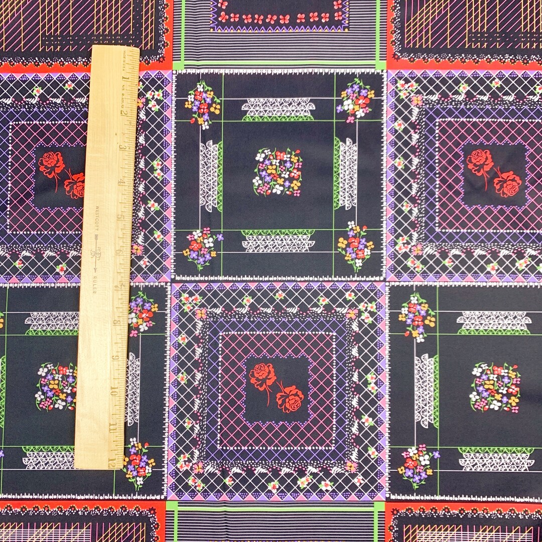 Vintage Fabric Floral Geometric Slick Drapey Polyester Cheater Panels ...