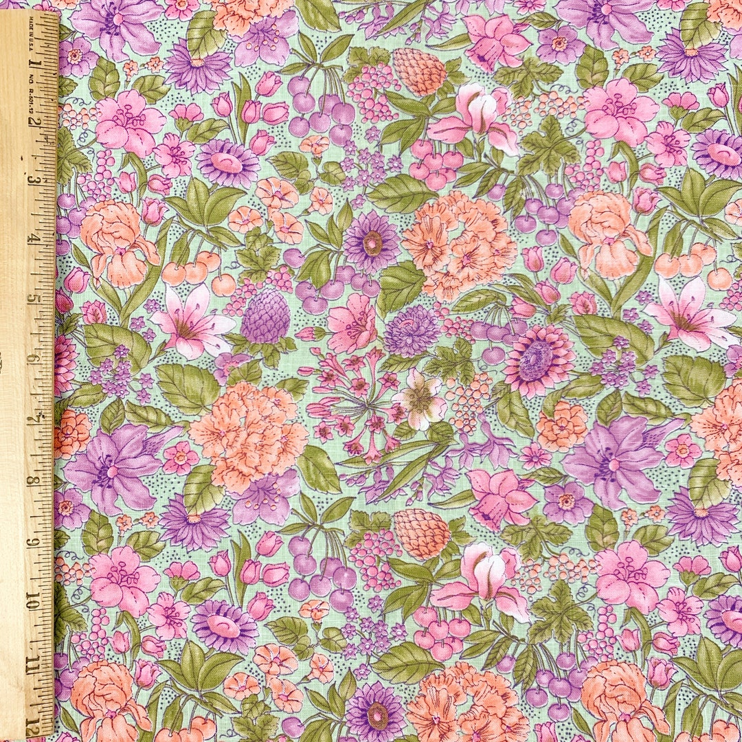 Vintage Fabric Jcpenney Colorful Wildflower Wildfloral Twill Mod 1 Yd ...