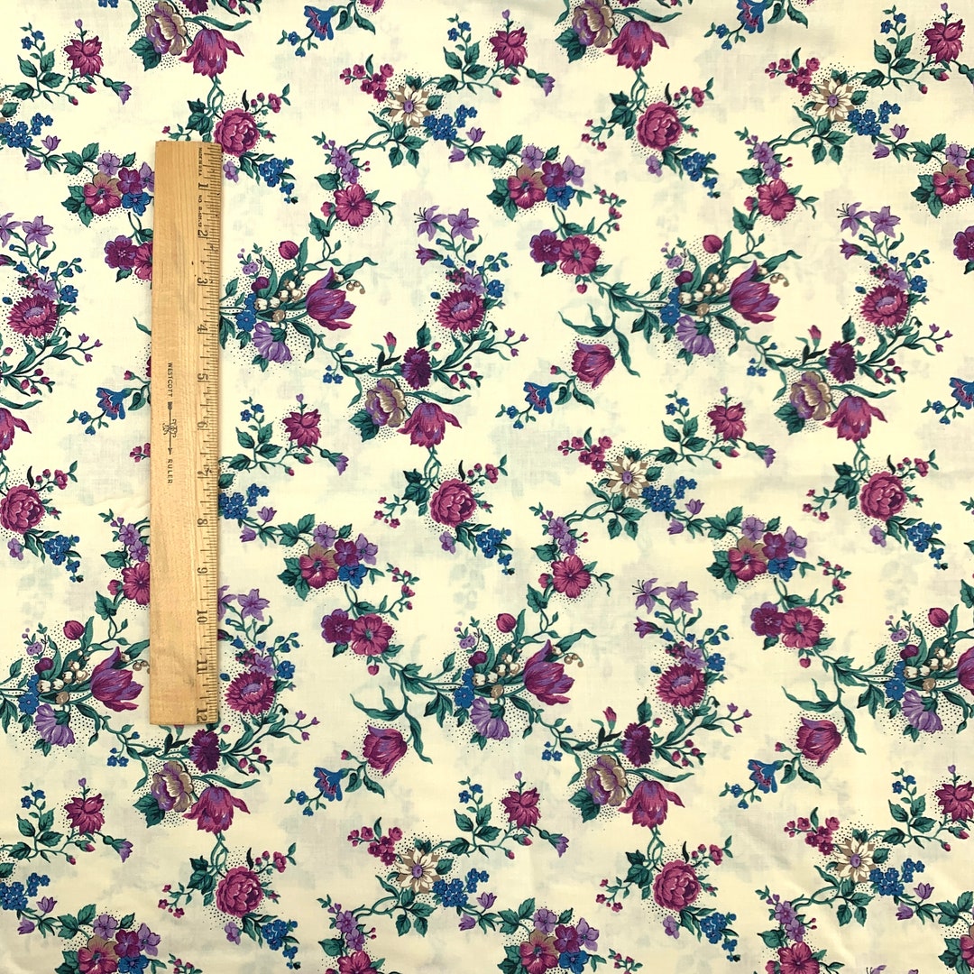 Vintage Fabric Cranston VIP Cottage Floral Flowers BTY 1 Yd X 44 ...